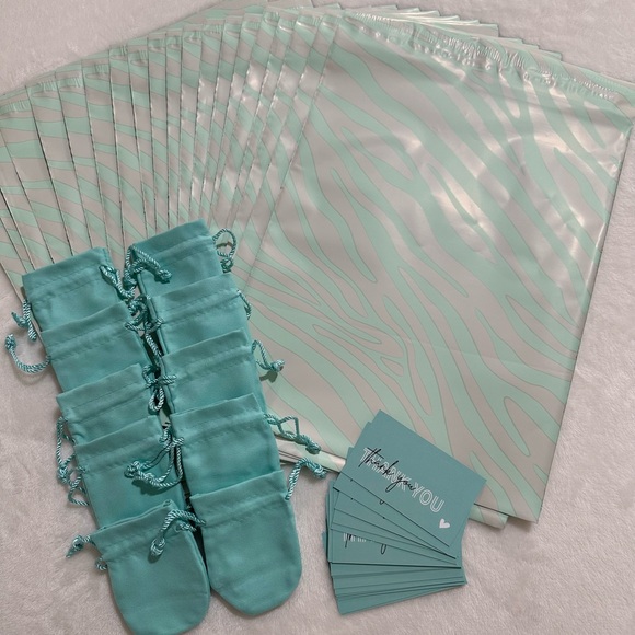 Office | 2 Mint Green Zebra Print Poly Mailers 10 Velvet Bags 20 Thank ...